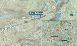 Stott Hall Farm ฟาร์มที่ตั้งอยู่ระหว่างเลนของมอเตอร์เวย์ ในประเทศอังกฤษ ...